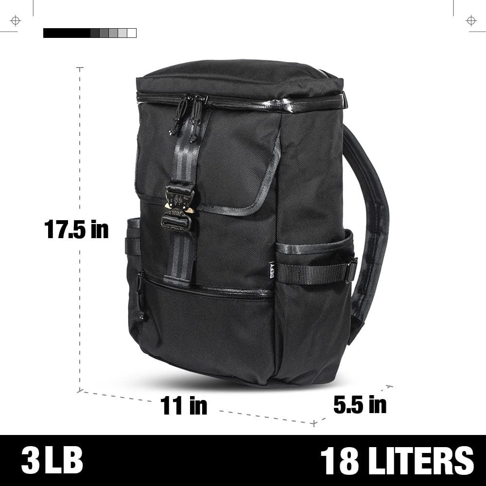 DEFY Menace Backpack 2.0 | Ballistic Nylon Backpack | 18 Liter Utility Backpack For Men | Premium Tech Backpack w/ 16 Inch Laptop Sleeve | Water Repellent Travel & Commuter Pack (Black)