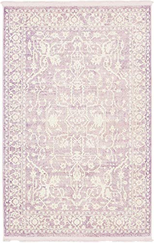 Unique Loom Traditional Classic Intricate Design Distressed Vintage Detail, Area Rug, 4 ft x 6 ft, Purple/Ivory