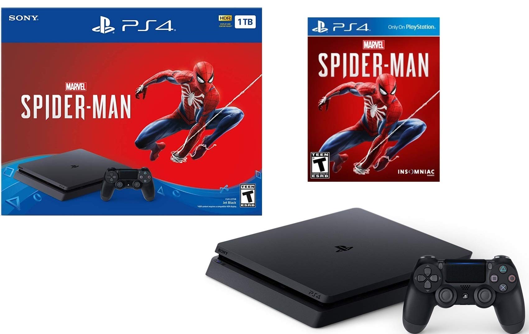 Newest Released Sony PlayStation 4 1TB Marvel's Spider-Man Bundle: PlayStation 4 1TB Jet Black Console, Marvel's Spider-Man, DUALSHOCK 4 Wireless Controller, Choose Favorite Game and Accessories