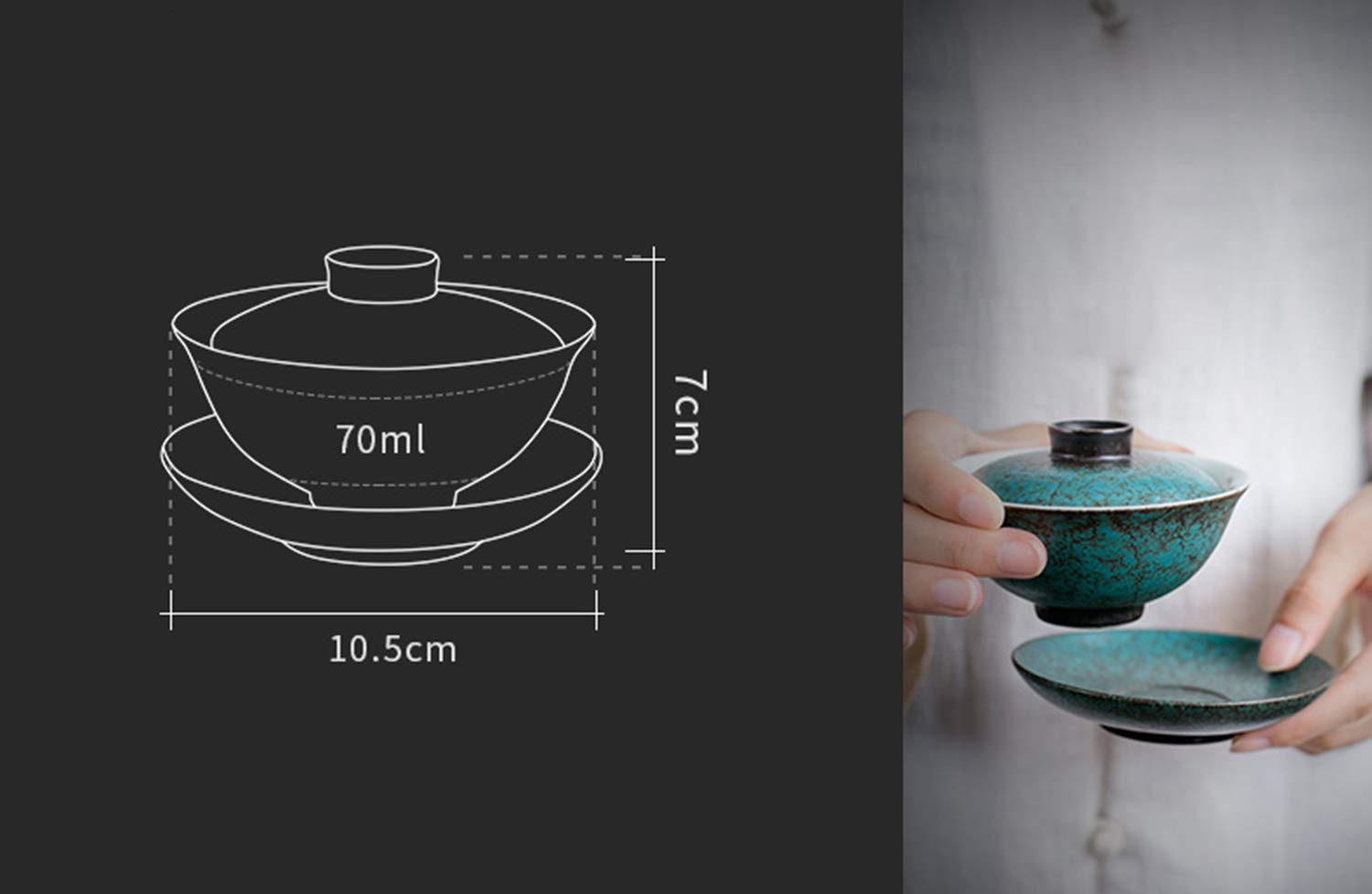 DehuaYao Chinese Traditional Green Porcelain Gaiwan ceramic Tea Cup(Tea Cup Comprised of Cup, Saucer and Lid )