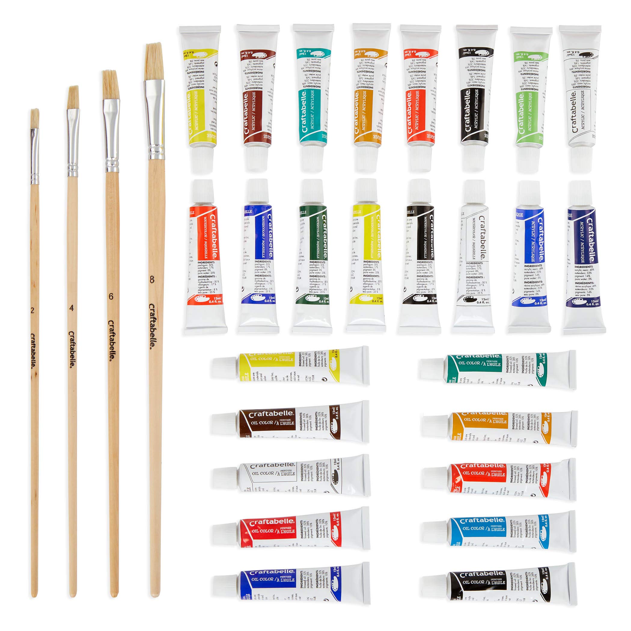 Craftabelle β Art Easel and Canvas β 34pc Set with Paint Supplies β Wooden Italian Easel (CF2441Z)