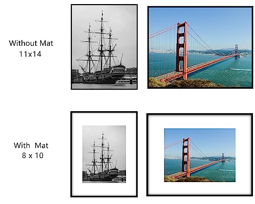 PEALSN 11x14 Picture Frame, Display Pictures 8 x 10 with Mat or 11 x 14 Without Mat for Wall Mounting Display, Photo Frames, Black