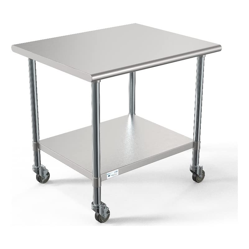 KoolMore Commercial 30â x 36â Stainless Steel Work Table with Wheels for Restaurant or Home Use, Under Storage Shelf for Food, Tools, and Hardware, Heavy Duty Metal Workspace (CT3036-18C), Silver