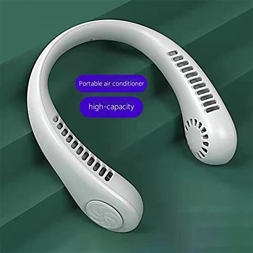 Portable Neck Fan, Hands Free Bladeless Fan, Rechargeable Battery Operated Wearable Personal Fan, Leafless, Rechargeable, Headphone Design, USB Powered Desk Fan,3 Speeds, White