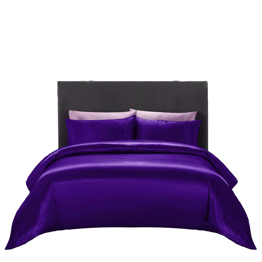 Opulence Bedding Silk Satin Duvet Cover Set Plum California King 3 Piece (Duvet Cover + 2 Pillowcases) Comforter Cover California King Size Zipper Closure