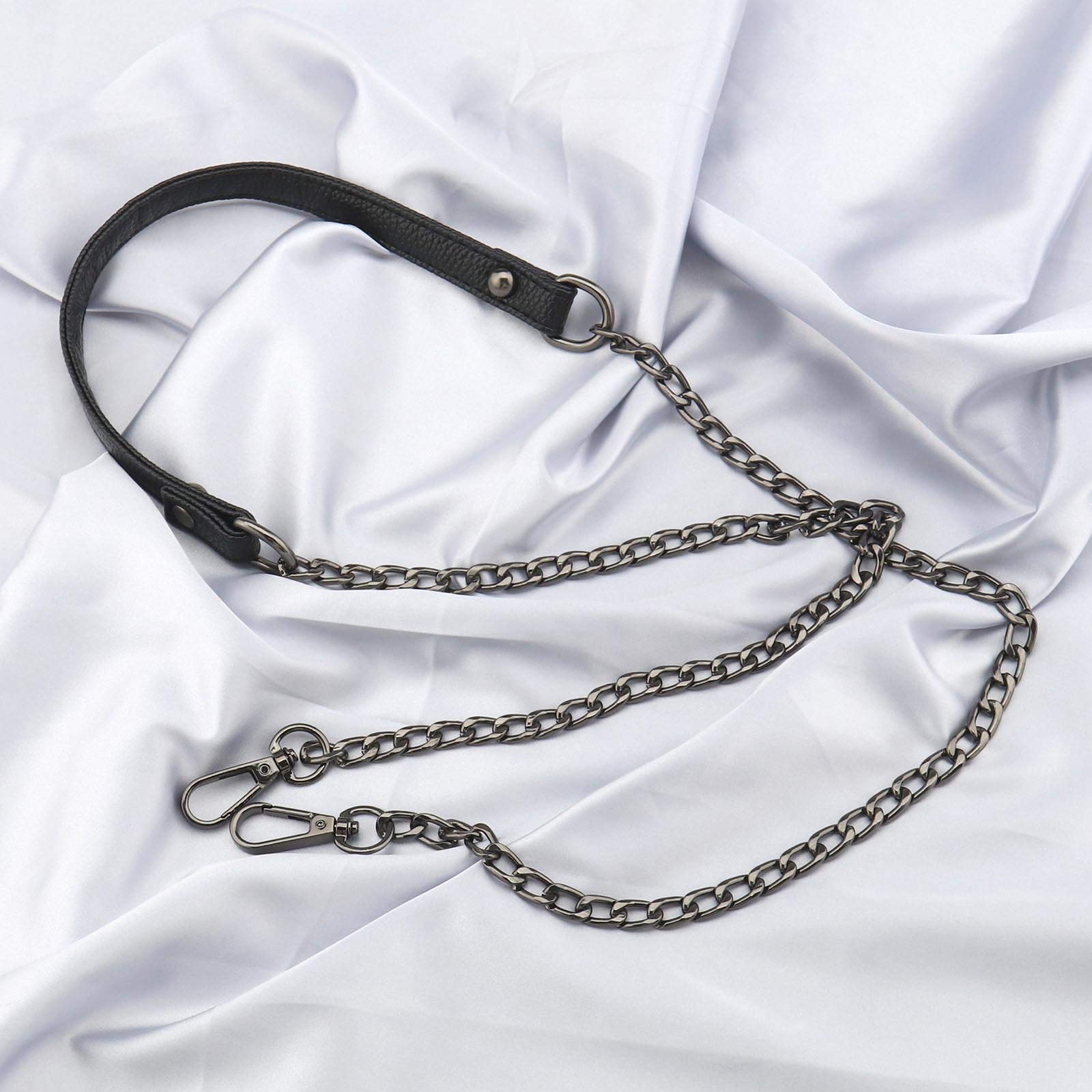 Purse Chain Strap, Slim Black Leather Wrist Strap Replacement for Handbag Shoulder Cross Body Bag - 47 Inch