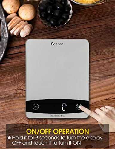 Searon Food Kitchen Scale Digital - Ounces and Grams Ml Lb,10Kg/22Lb Capacity for Weight Loss, Baking, Cooking, Keto and Meal Prep, Tempered Glass Panel - 7.9 X 6.3 X 0.6 Inches