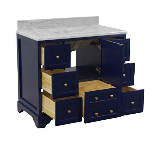 Madison 42-inch Bathroom Vanity (Carrara/Royal Blue): Includes Royal Blue Cabinet with Authentic Italian Carrara Marble Countertop and White Ceramic Sink