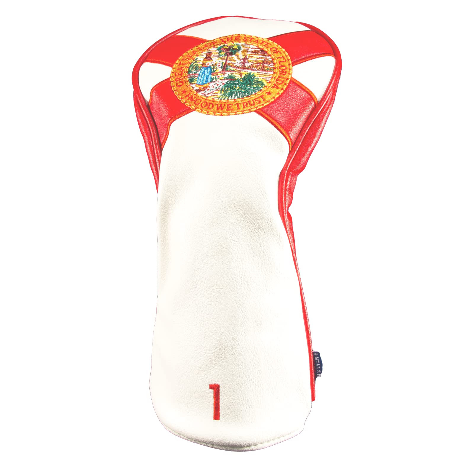 CMC Design Custom Florida Flag Embroidered Golf Driver Head Cover - Glove Soft Lining - Design Elements Include Applique and Embossing - Great Fit on Any Club as Golf Head Covers, Wood Driver Cover