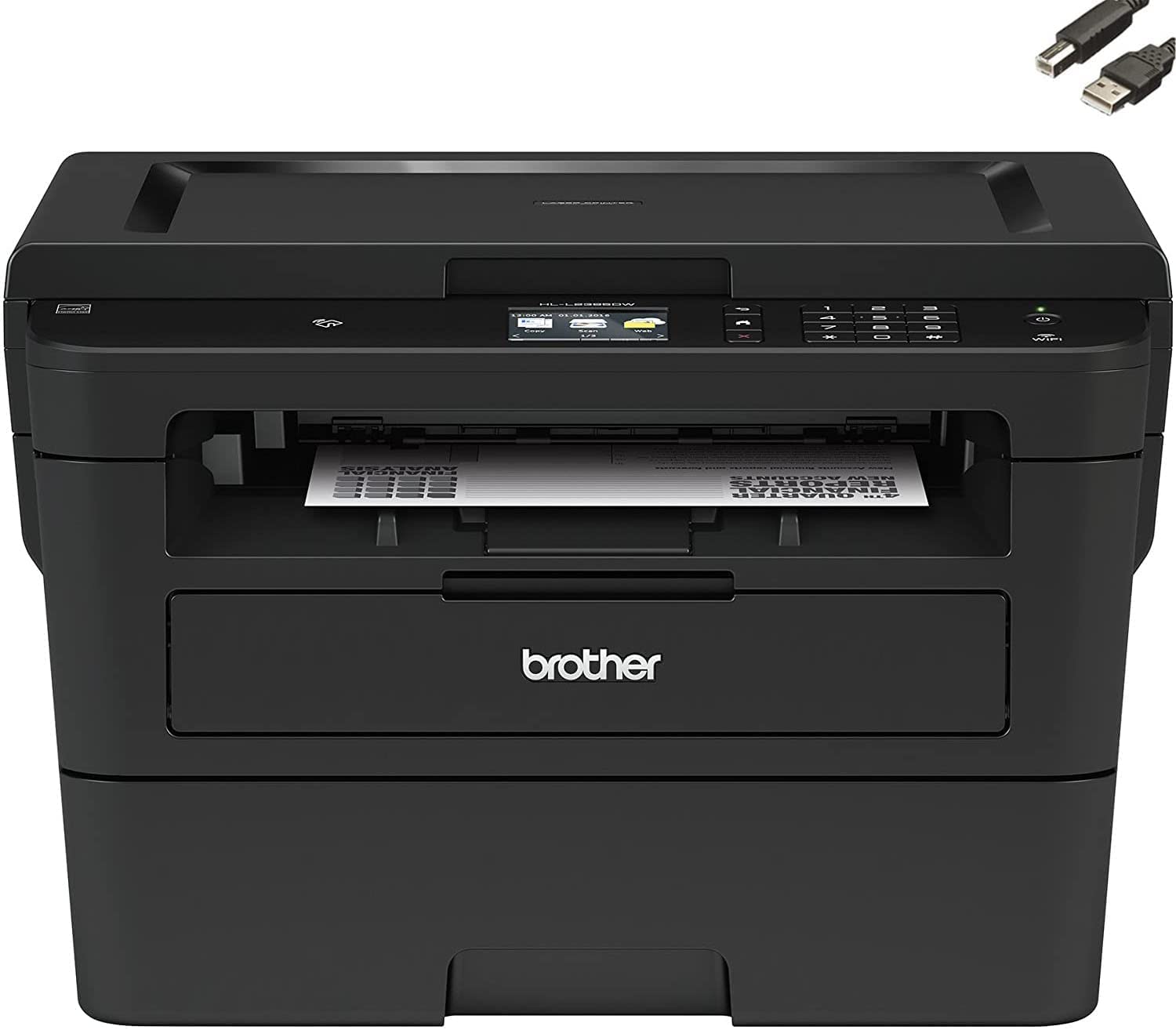 Brother L-2395DW Series Compact Monochrome All-in-One Laser Printer I Print Scan Copy I 2.7" Color LCD I Wireless | Mobile Printing I Auto 2-Sided Printing I 36 ppm, Bundle with IPRINTIN Printer Cable