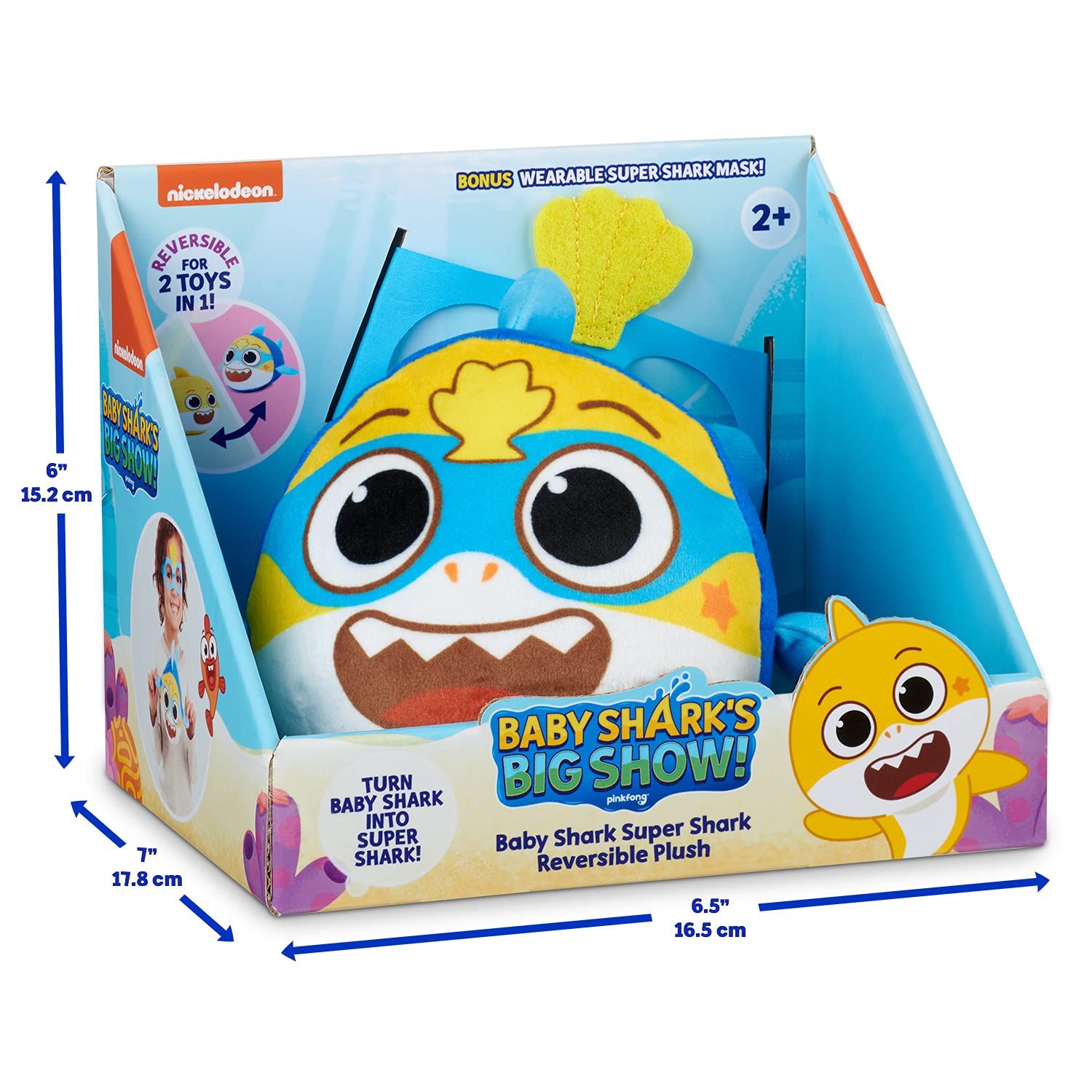 WowWee Baby Shark's Big Show! Reversible Plush Baby Shark Turns Into Super Shark – Flip Plushie Toys for Toddlers