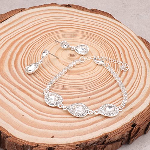 OTTFF Teardrop Jewelry Set for Bridal Bridesmaid,8 Sets Silver Plated Necklace Earrings Bracelet Set For Wedding Gift