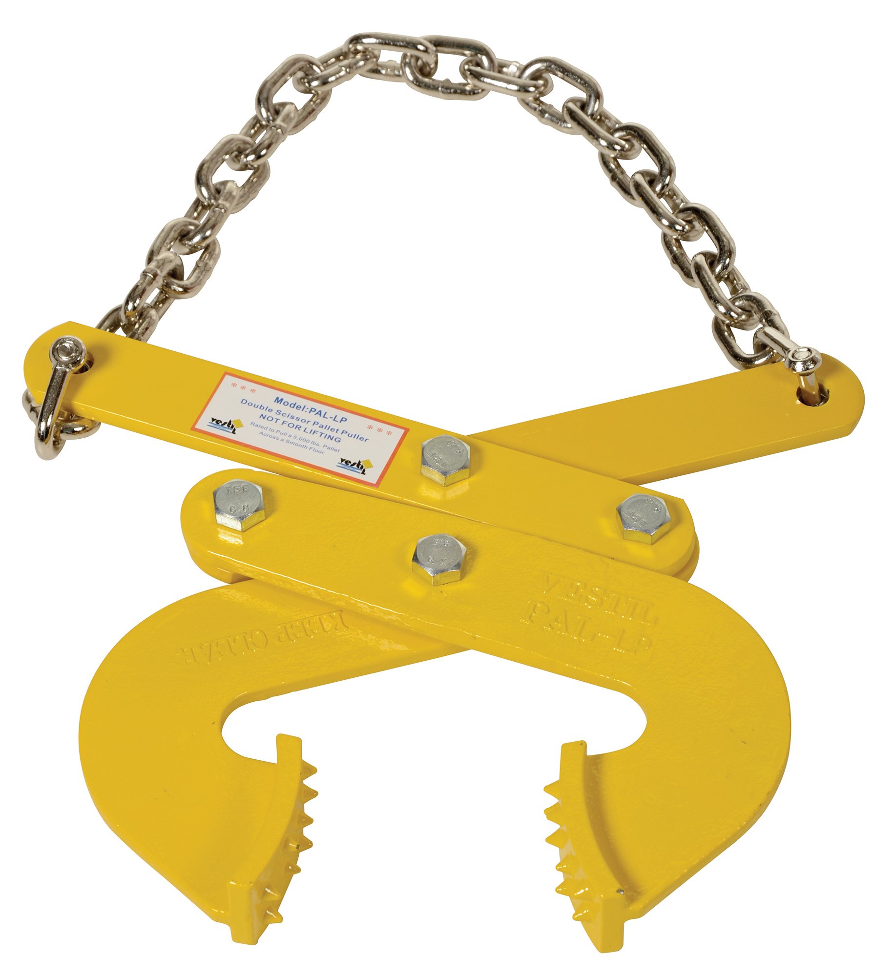 Vestil PAL-LP Steel Low Profile Double Scissor Pallet Puller, 5000 lbs Capacity, Opening x 2-Inch Height, 3-1/4-Inch Wide , yellow , 30 Inch