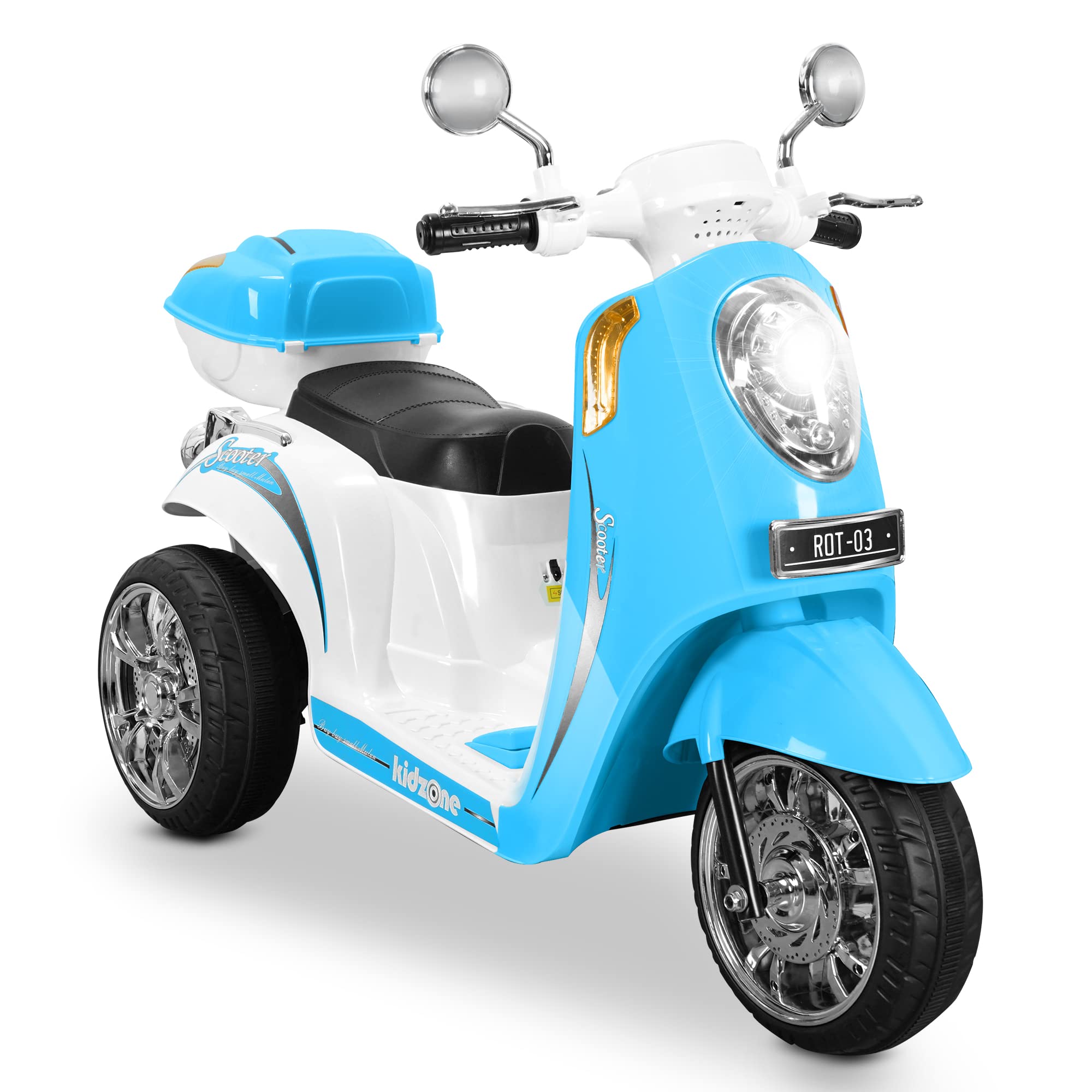 Kidzone Ride On Motorcycle Toy 3-Wheel Battery Powered Motorbike for Kids with Music, Headlight, Horn, Storage Trunk, Key Switch for Boys & Girls - Light Pink