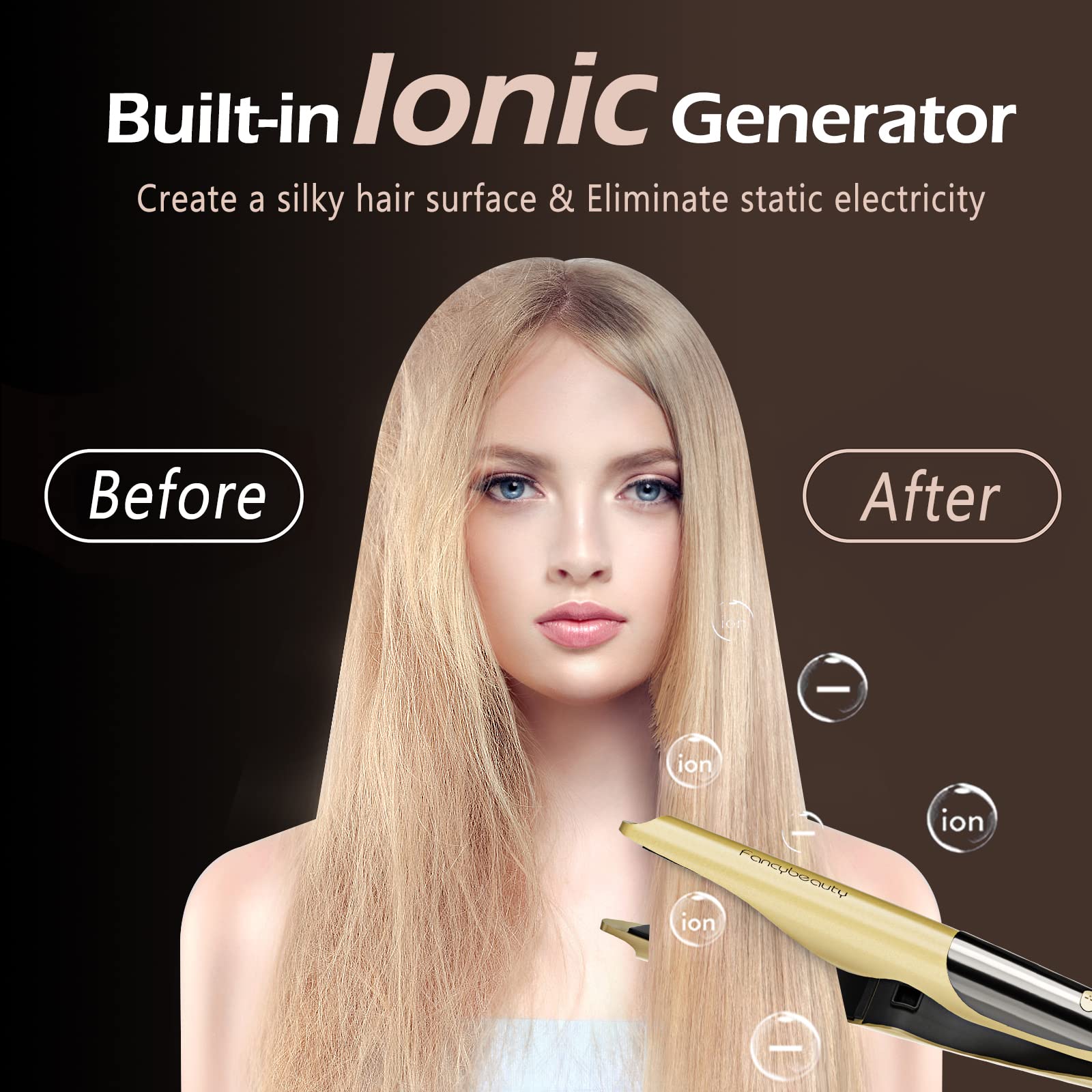 FANCYBEAUTY Curling Iron, Hair Straightener and Curler 2 in 1, Professional Negative Ion Flat Iron with Adjustable Temp for All Hair Types, 15s Instant Heating Hair Styling Tools