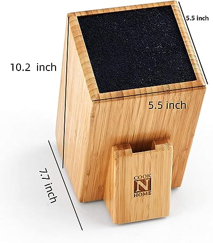 Cook N Home Bamboo Knife Storage Block without Knives, 5.5x5.5x10-inch Universal Knife Holder Organizer Countertop Butcher Block Knife Stand