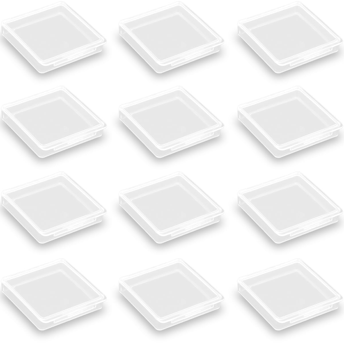 Farmer Mani 12 Pieces Square Empty Mini Clear Plastic Storage Containers with Lids for Tiny Items and Other Craft Projects.(1.85 x 1.85 x 0.32 inch)