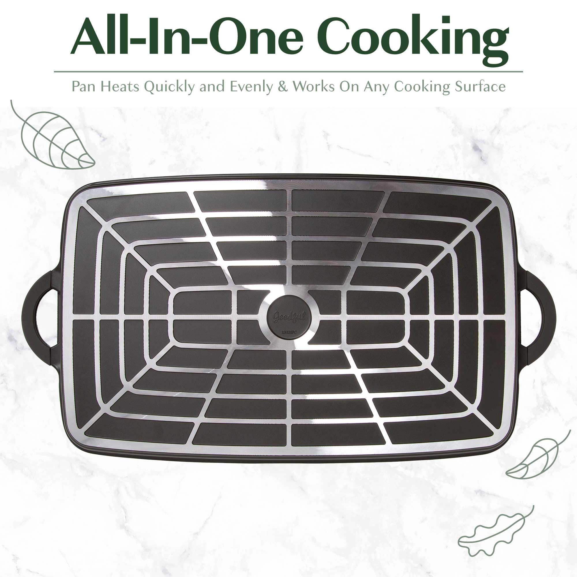 Goodful All-in-One Double Burner Griddle, Ceramic Nonstick, Durable Cast Aluminum, Oven Safe and Dishwasher Safe, Made without PFAS, PFOA, PFOS & PTFE, 18-Inch x 11-Inch, Graphite