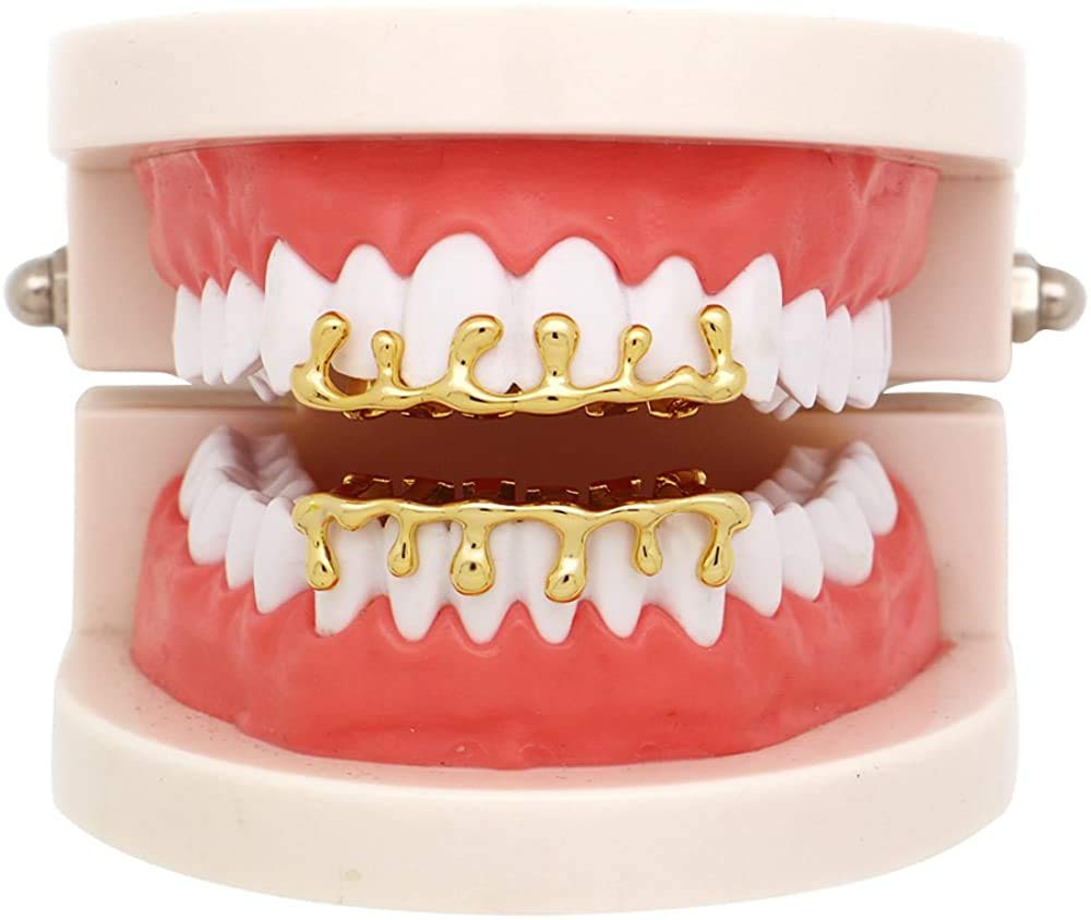 canjoyn 18K Gold Teardrop Bottom Grillz 6 Teeth Lower Teeth Drip Cap Grillz