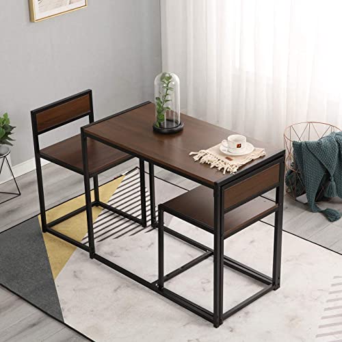 SDHYL 3 Piece Dining Set Dining Table Set with 2 Chairs Breakfast Table for Kitchen, Coffee Table Set, Home Office Table Set, Computer Table for 2, Portable Table Set, Walnut
