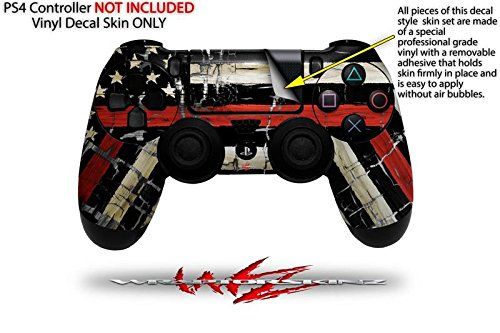 WraptorSkinz Skin Compatible with Sony PS4 Dualshock Controller PlayStation 4 Original Slim and Pro Painted Faded and Cracked Red Line USA American Flag (Controller NOT Included)