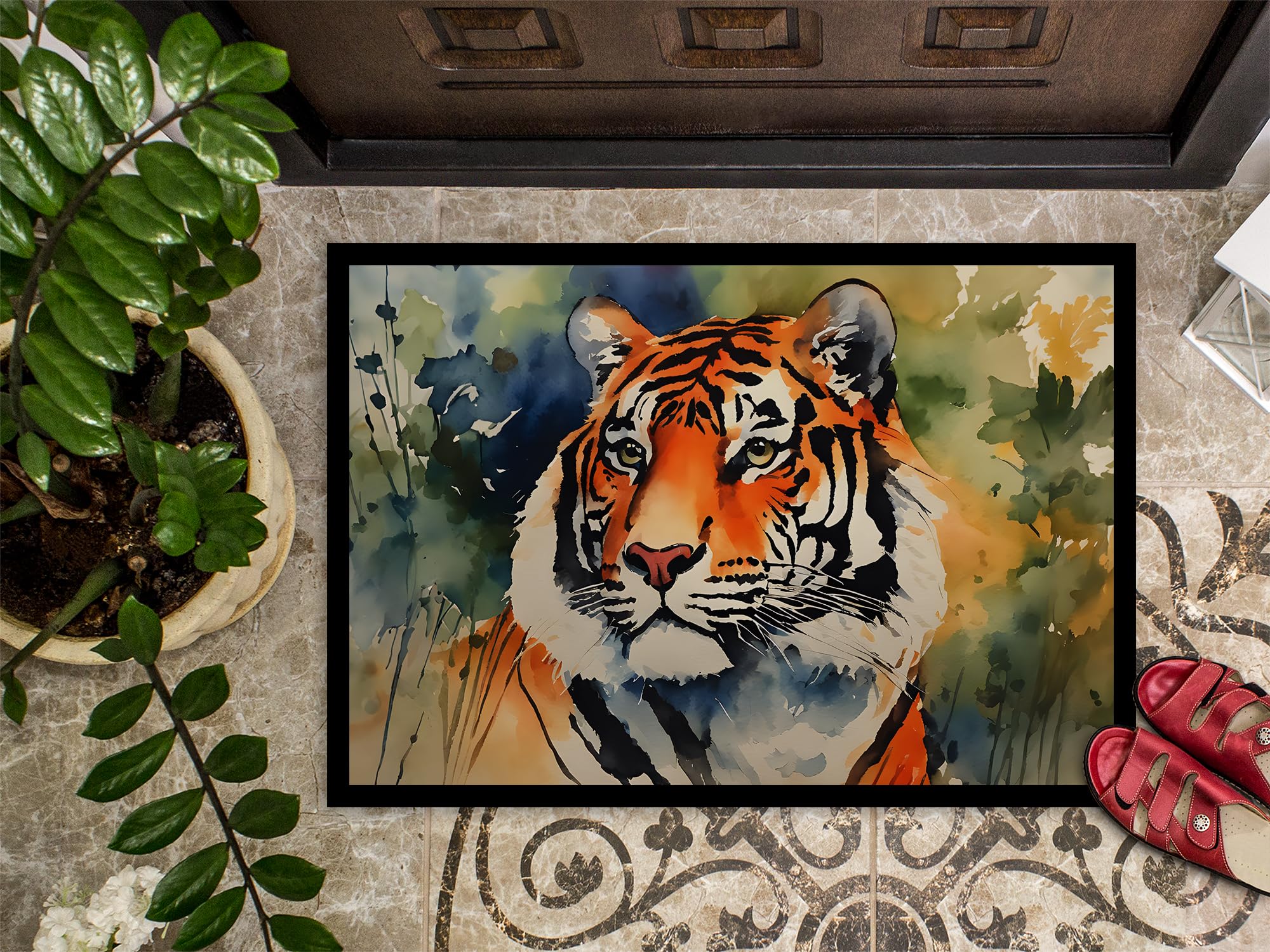 Caroline's Treasures DAC2989MAT Tiger Doormat Front Door Mat Indoor Outdoor Rugs for Entryway, Non Slip Washable Low Pile, 18H X 27W