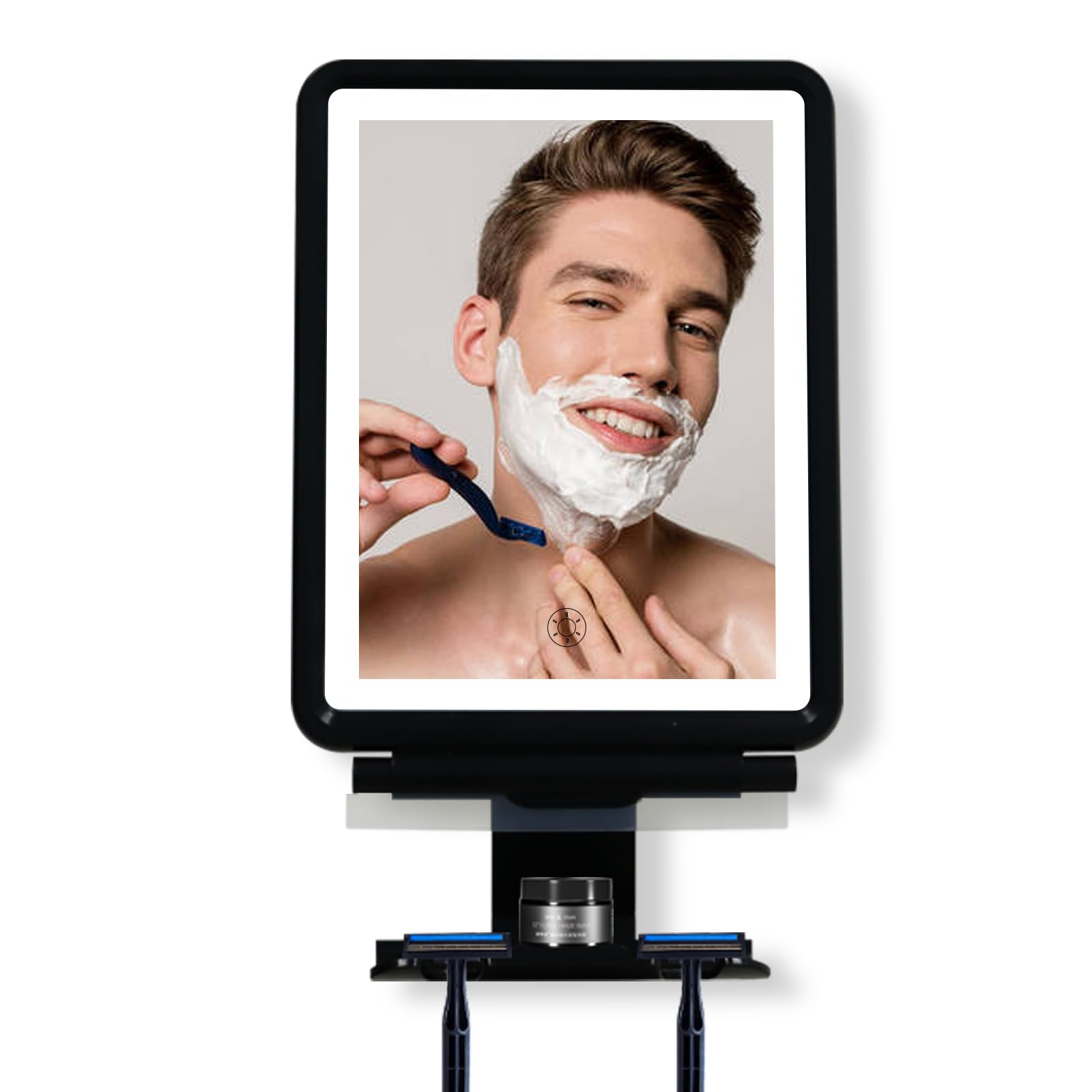 Cayomi Large Shower Mirror Fogless for Shaving with LED Light, 3 Color Lighting Anti-Fog Mirror, Fog Free Shaving Mirror with a Squeegee, Rust-Proof, Bathroom Shower Mirror Makeup Mirror