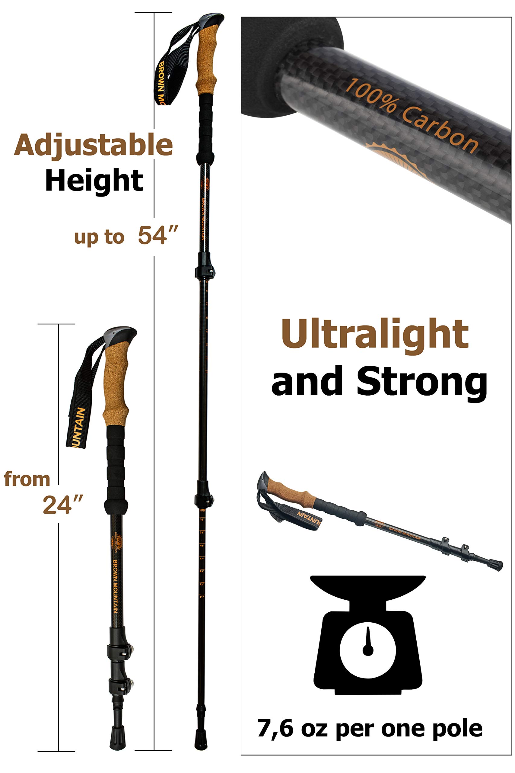 Brown Mountain Robust 3K Carbon Fiber Trekking Poles