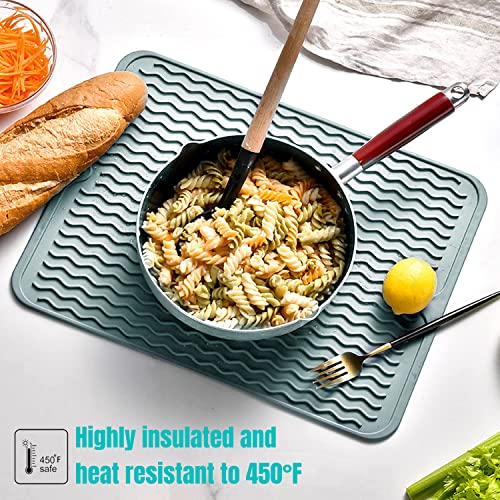 Silicone Dish Drying Mat for Kitchen Counter- Eco Friendly Food Grade Silicone Drying Mat - Easy to Clean Heat Resistant Dish Mat - Large (12" x 16") - Gray