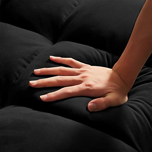 Holaki Convertible Velvet Sleeper Sofa Bed, 55.2" Velvet Loveseat Sofa Modern Pull Out Sofa Bed Lounge Chaise Armchair with Adjustable Backrest,2 Lumbar Pillows,Small Couch for Home Office(Black)