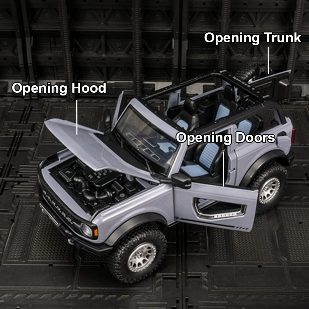 Diecast Car Ford Bronco 1:24, Mental Toy Cars Diecast Model, Pull Back Car, Gifts for Boys Adults, White