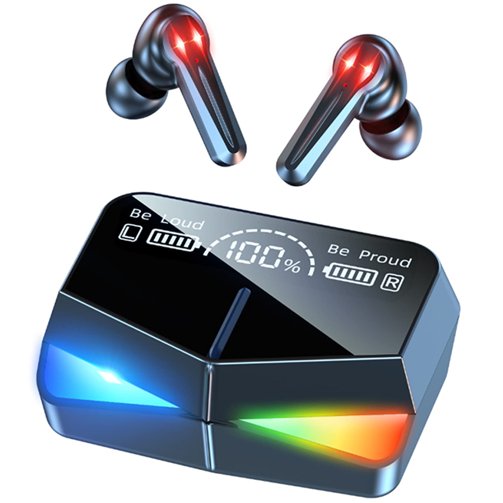 Wireless Gaming Earbuds with Microphone Cool Gaming Accessories Noise Cancelling in-Ear Bluetooth Headphones 65ms Touch LED Earphones Gamer Waterproof Headset USB C TWS Stereo 30H Playtime for Gamers