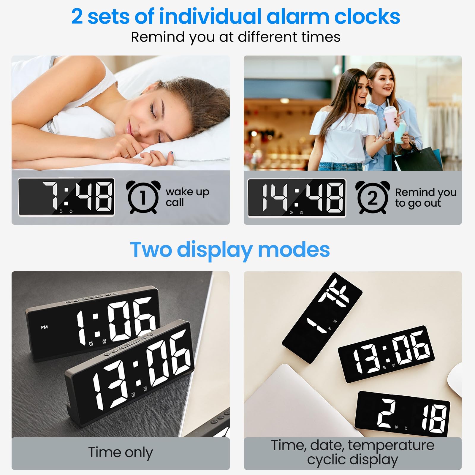 CAYYET Alarm Clocks for Bedrooms Loud LED Digital Display Volume Light Adjustable Snooze Function Plug-in Digital Alarm Clock Ldeal for Deep Sleepers, Children, Seniors and Home Office Use