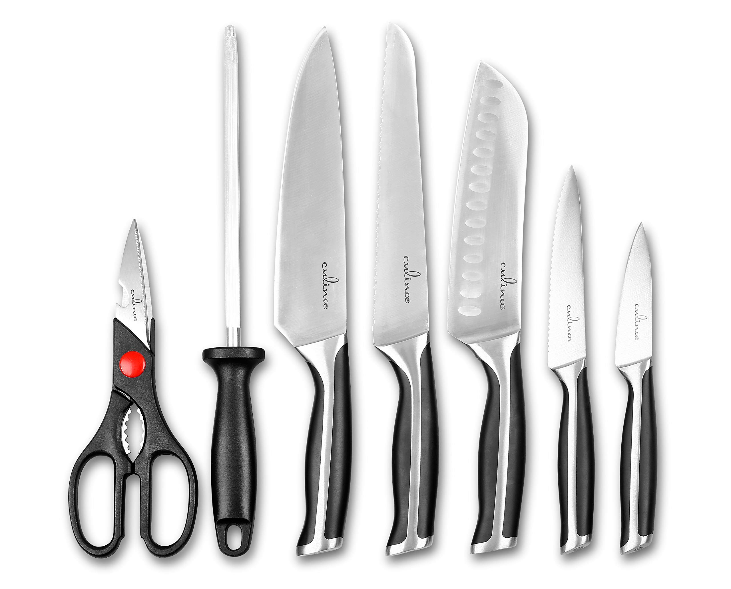 Culina® Pro 7-Piece German-steel Forged Knife Set with Wood Storage Block and 5-inch Utility Knife