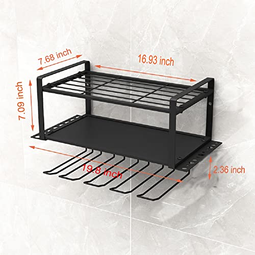Power Tool Organizer Wall Mount, Drill Holder Wall Mount, Heavy Duty Power Tool Storage Rack, Floating Tool Shelf for Power Tools Cordless Drill Charging Station, Black