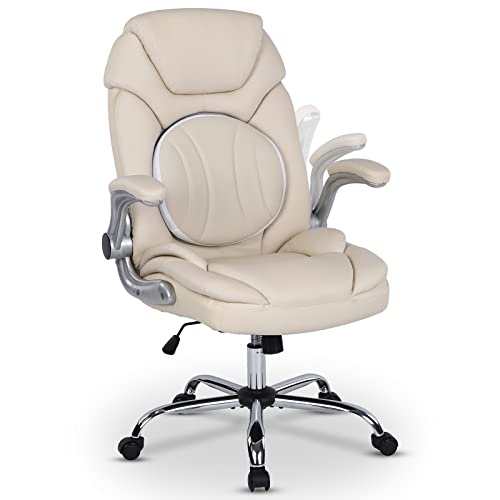 Comermax Ergonomic Executive Office Chairs with Adjustable Lumbar Support, 90-120° Rocking Managerial Chair Swivel Desk Chairs with Padded Flip-up Armrests (Orange), Medium(300lbs)