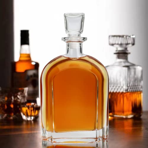 Salzesfalls Whiskey Decanter with Glass Stopper-Whiskey Glass Bottle with Airtight Geometric Stopper for Wine, Bourbon, Brandy, Liquor, Tequila, Liquor Decanter for Men.(2 Pack)
