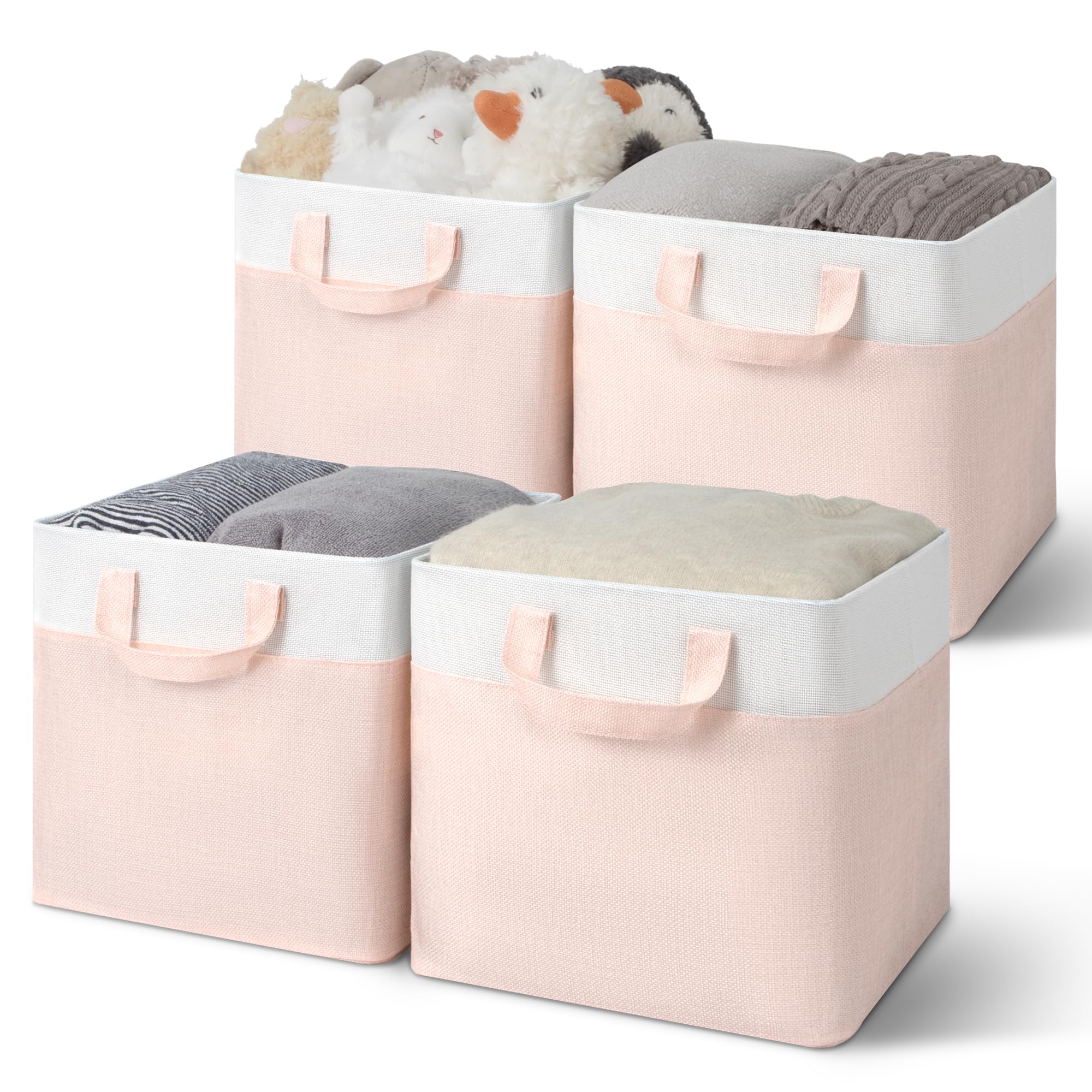 GRANNY SAYS 11x11 Storage Cubes, Cube Storage Bins with Metal Frame, Fabric Storage Organizer, Foldable Cube Storage Organizer, Closet Storage Baskets, Storage Bins for Shelves, Pink, 4 Pack