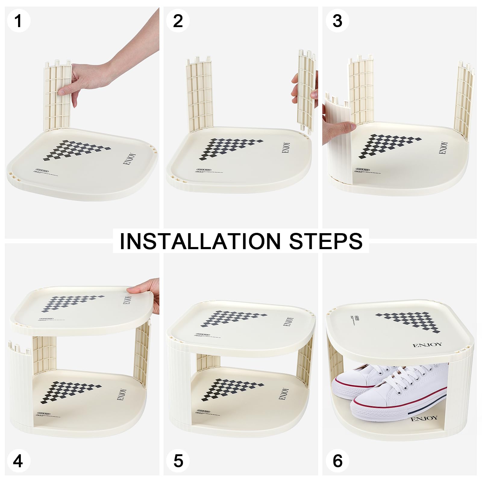 FASTSPOK White Shoe Rack Shelf, 6 Tier Small Stackable Shoe Stand, Space Saving Free Standing Shoes Storage Organizer for Entryway, Closet, Vertical Narrow Shoe Tower Rack