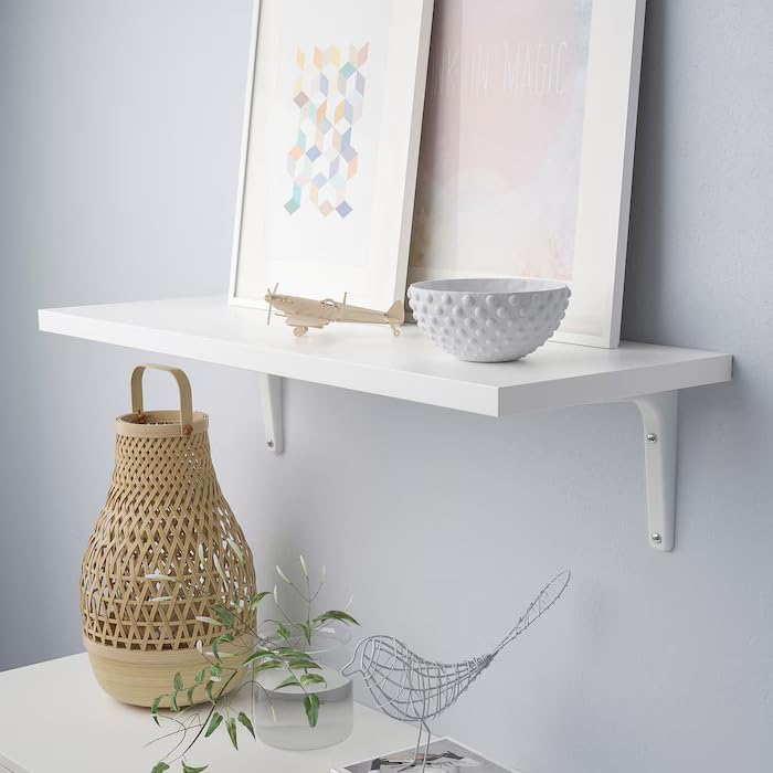 Generic Shelf with Bracket, White, 31 x11 Inches Floating Shelves,1 Set of Wall Mounted Shelf for Bathroom Decor, Bedroom, Living Room and Plants, Small