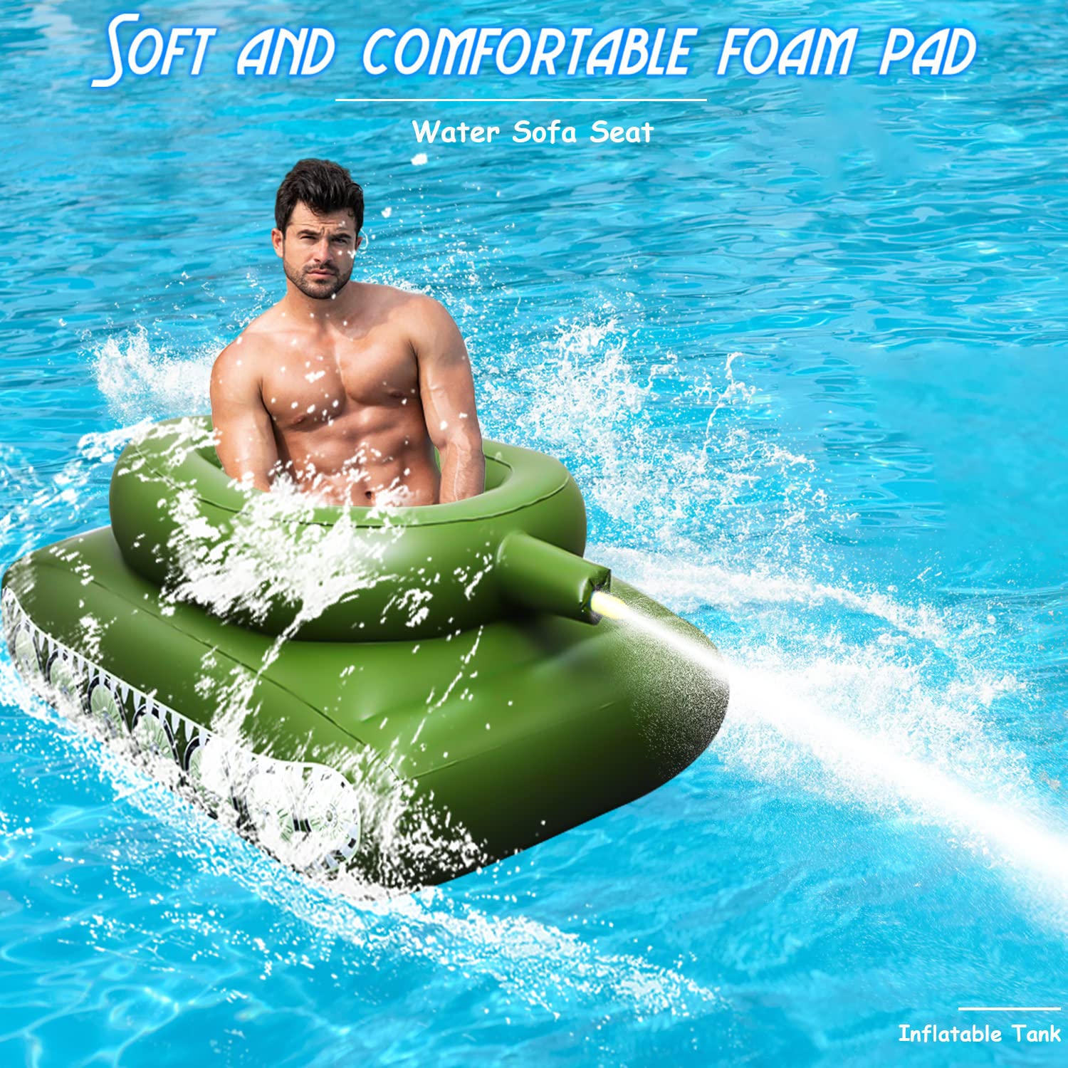 Depointer Life Inflatable Tank Float with Water Cannon Squirt Water Gun Toy Pool Tank Float for Kids Adult Summer Pool Party
