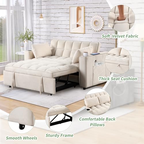 Eafurn 3 in 1 Multi-Function Sleeper Sofa Couch Bed, Convertible Futon Loveseat Pull Out Bed w/Adjustable Backrest,Cup Holder and USB Port, Reclining Lounge Sofá Recliner for Living Room Apartment
