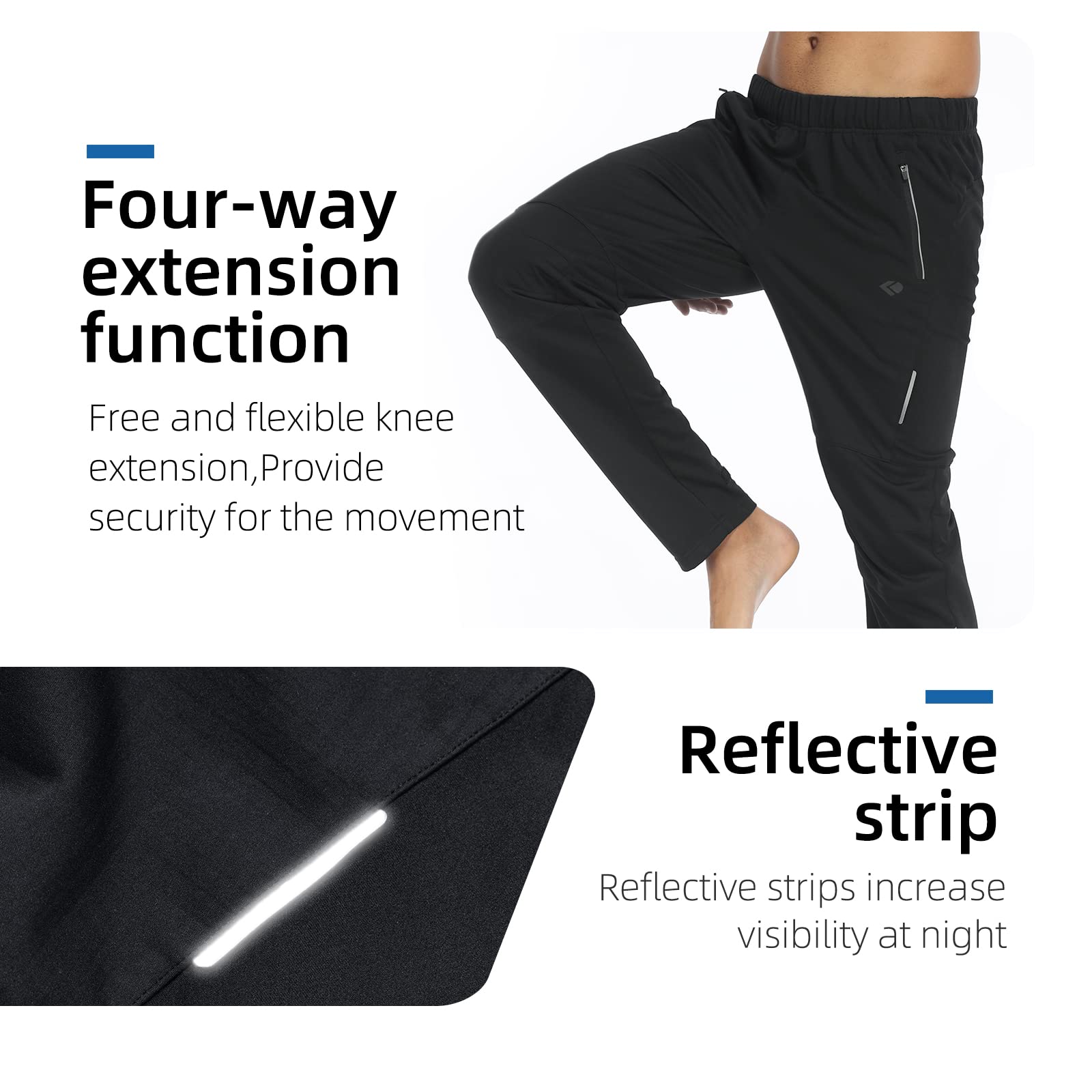 DIFOS Men Thermal Cycling Pants Fleece Lined Bike Pants Windproof Outdoor Bibicycle Sport Athletic Sweatpants Black