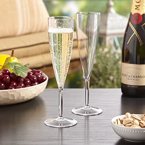 US Acrylic Plastic 5 ounce One Piece Champagne Flute in Clear | Set of 12 Wine Stems | Reusable, BPA-free, Made in the USA, Top-rack Dishwasher Safe