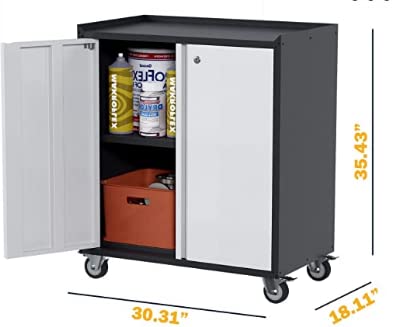 Garage Metal Storage Cabinet with Wheel for Home Garage/Adjustable Shelves, Lockable, Stiffener and Bumpers Design, Six Cabinetsā¦