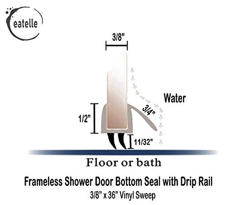 eatelle Frameless Ultra Clear Shower Door Bottom Seal with Drip Rail - 3/8" (10mm) Thick, 36" Long Sweep - Glass Door Seal Strip Ultra Clear Durable Polycarbonate Stop Shower Leaks