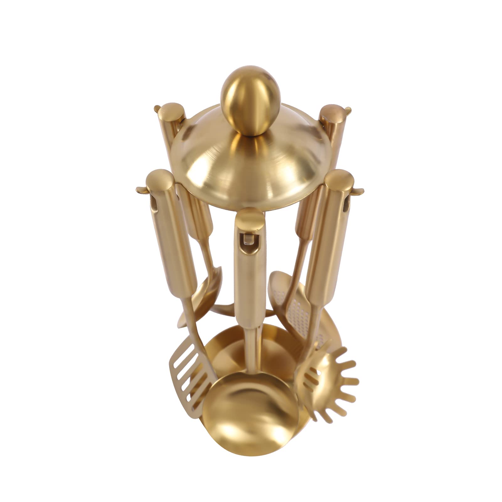 CNCEST 7Pcs Gold Kitchen Cooking Utensil Set With Utensil Stand,Soup Ladle Work Spatula,Suitable For Home, Hotel, and Restaurant