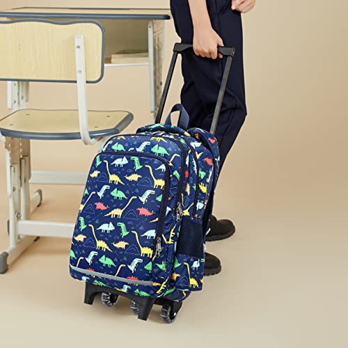 CAMTOP 18 Inch Rolling Backpack Boys Travel Roller Bag with Wheels Kids School Bags Wheeled Luggage Backpack(Dinosaur)