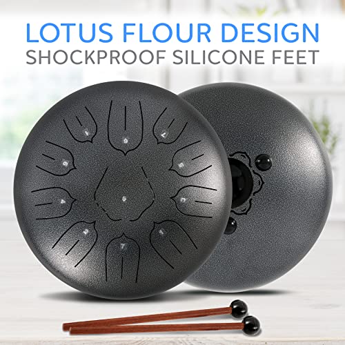 Premium Cast Iron Steel Tongue Drum 12โ 11 Notes, C Major Drum Percussion for Meditation Yoga Musical Education with Mallets and Finger Picks Best Gift for Adults and Beginner Children, Gray