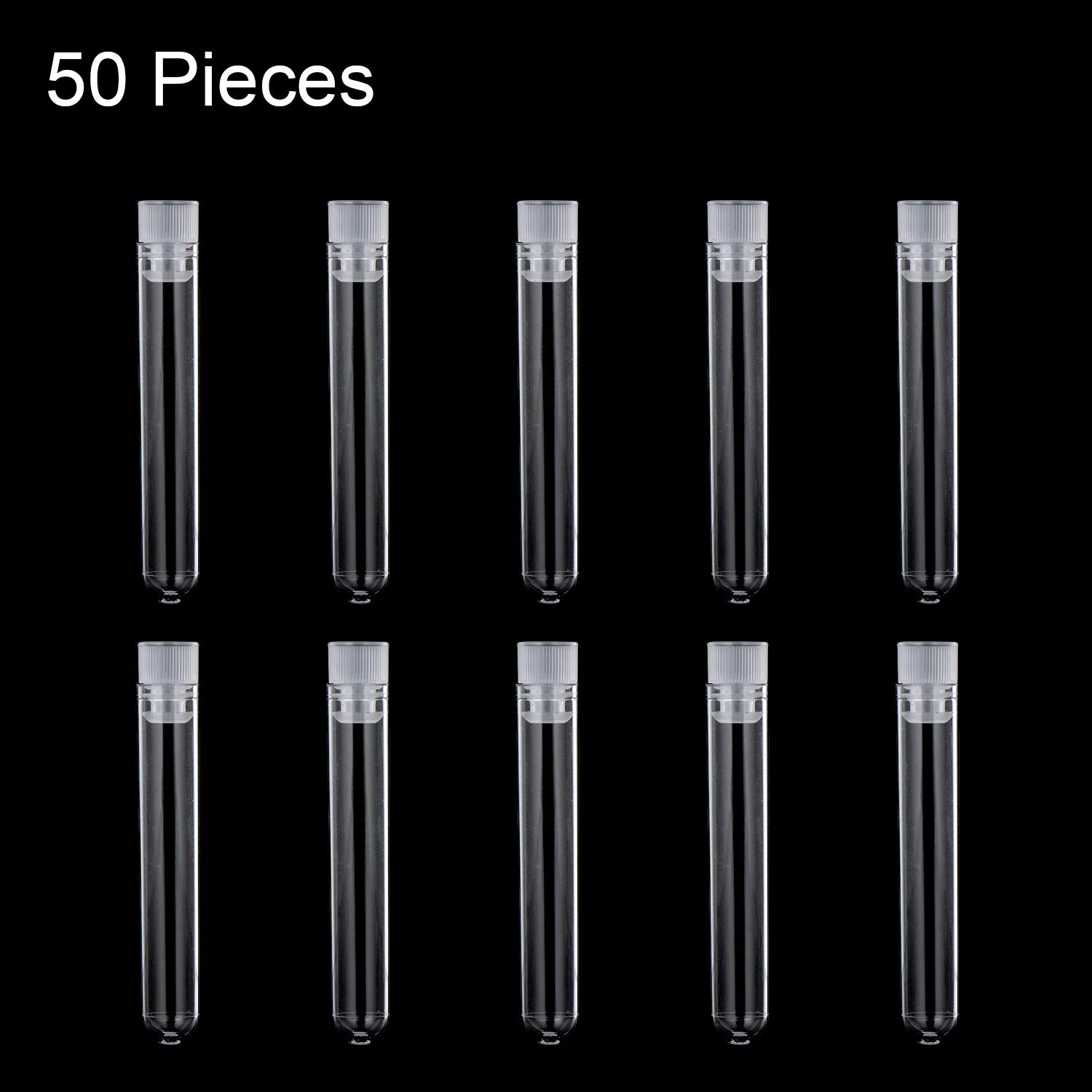 Hicarer 50 Pieces Clear Plastic Test Tubes 12 by 75 mm with Push Caps, 5 ml